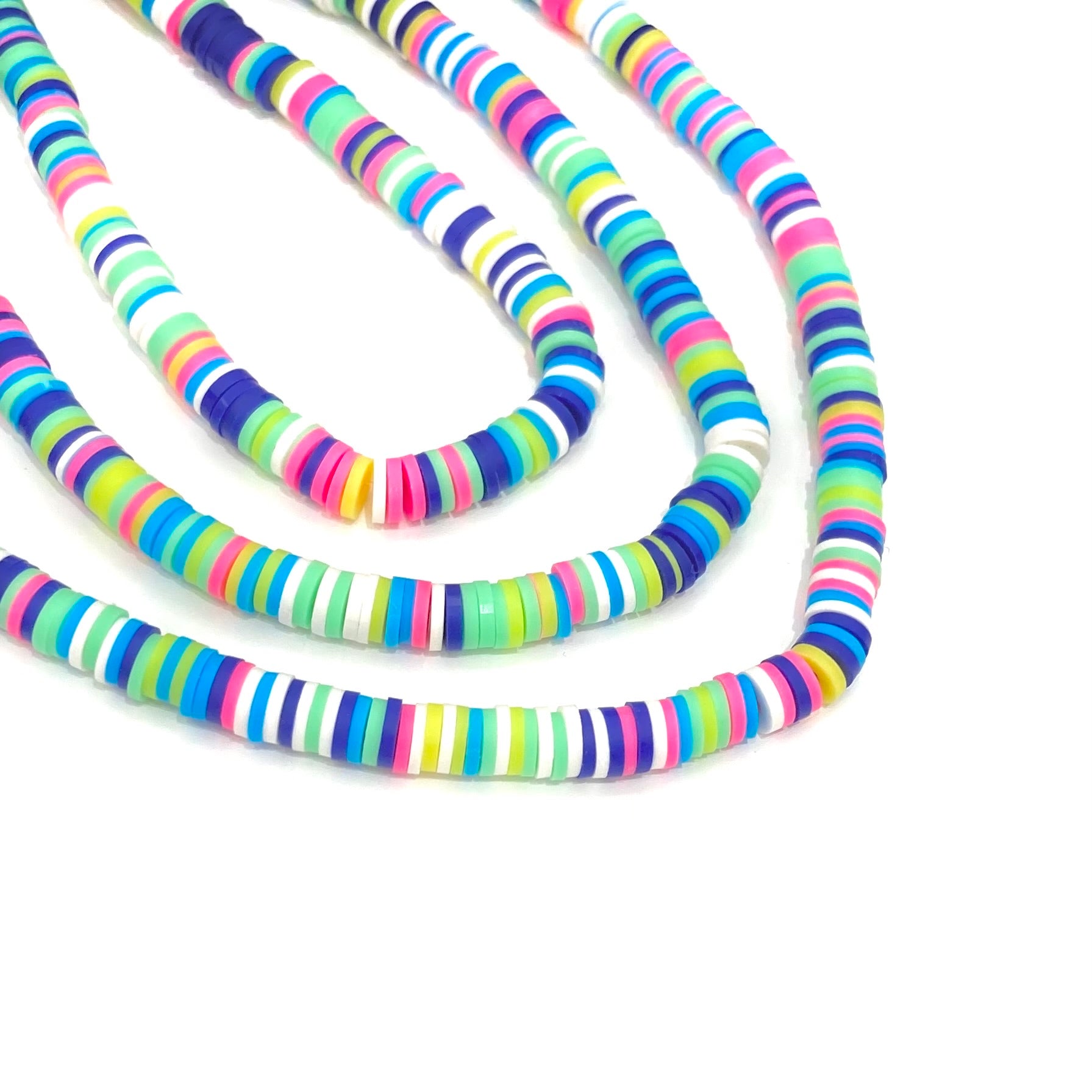 Fimo | Círculos Planos | Celeste, Blanco, Verde flúor y Fucsia [19-34F